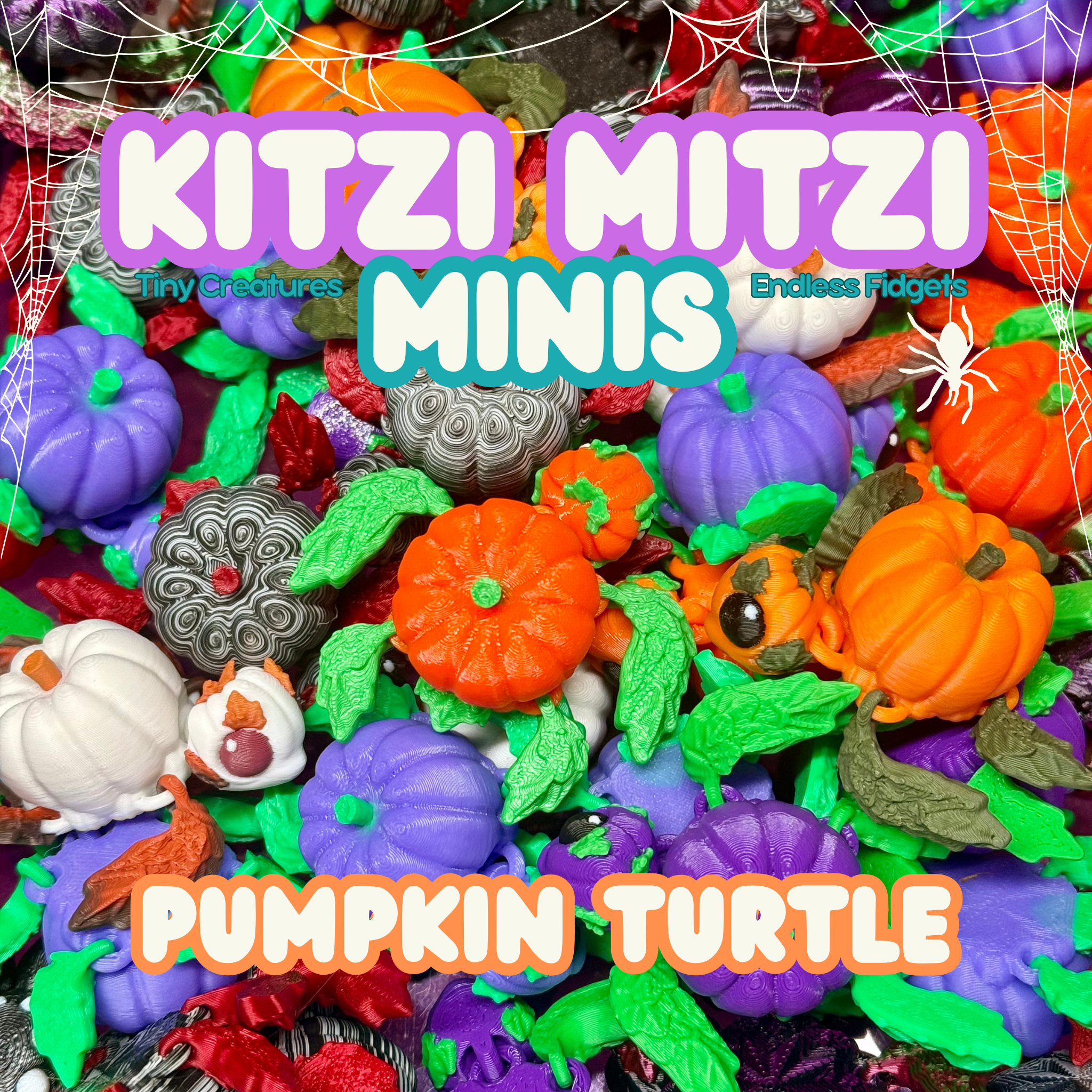 Kitzi Mitzi Minis - Pumpkin Turtle | 3D Printed Halloween Fidget Toy ...
