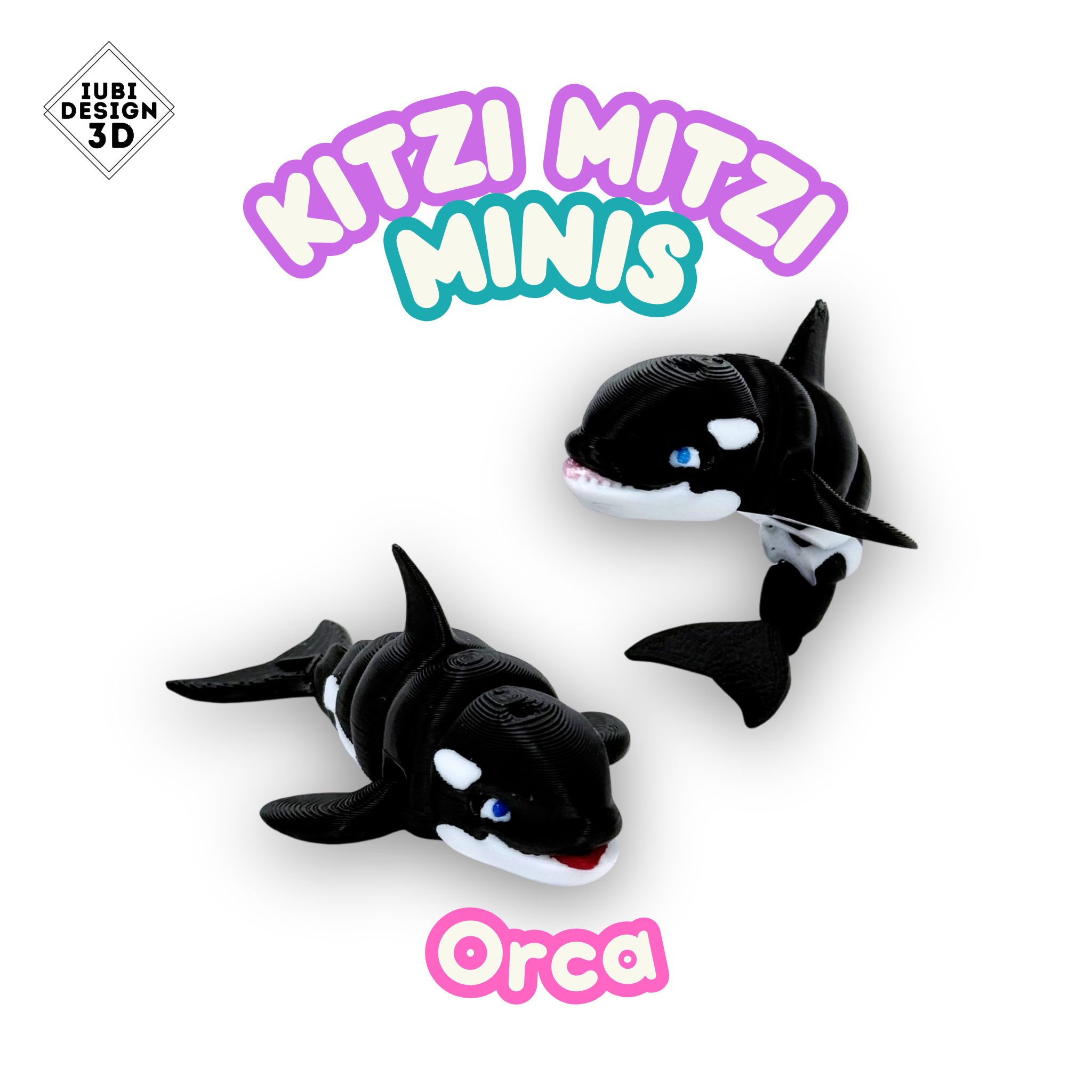 Kitzi Mitzi Minis – Orca | 3D Printed Mini Sea Animal Toy | Iubi Design 3D